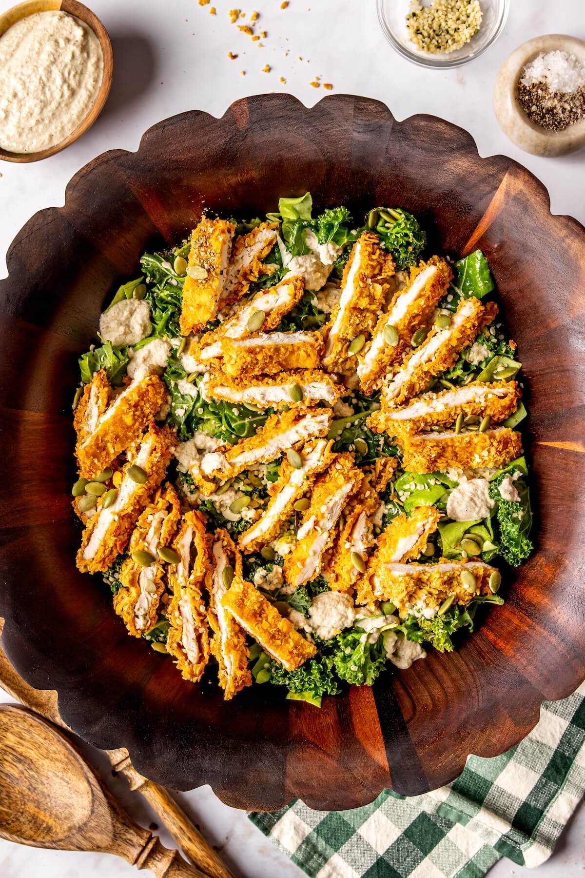 CRISPY CHICKEN CAESAR SALAD WITH CASHEW DRESSING