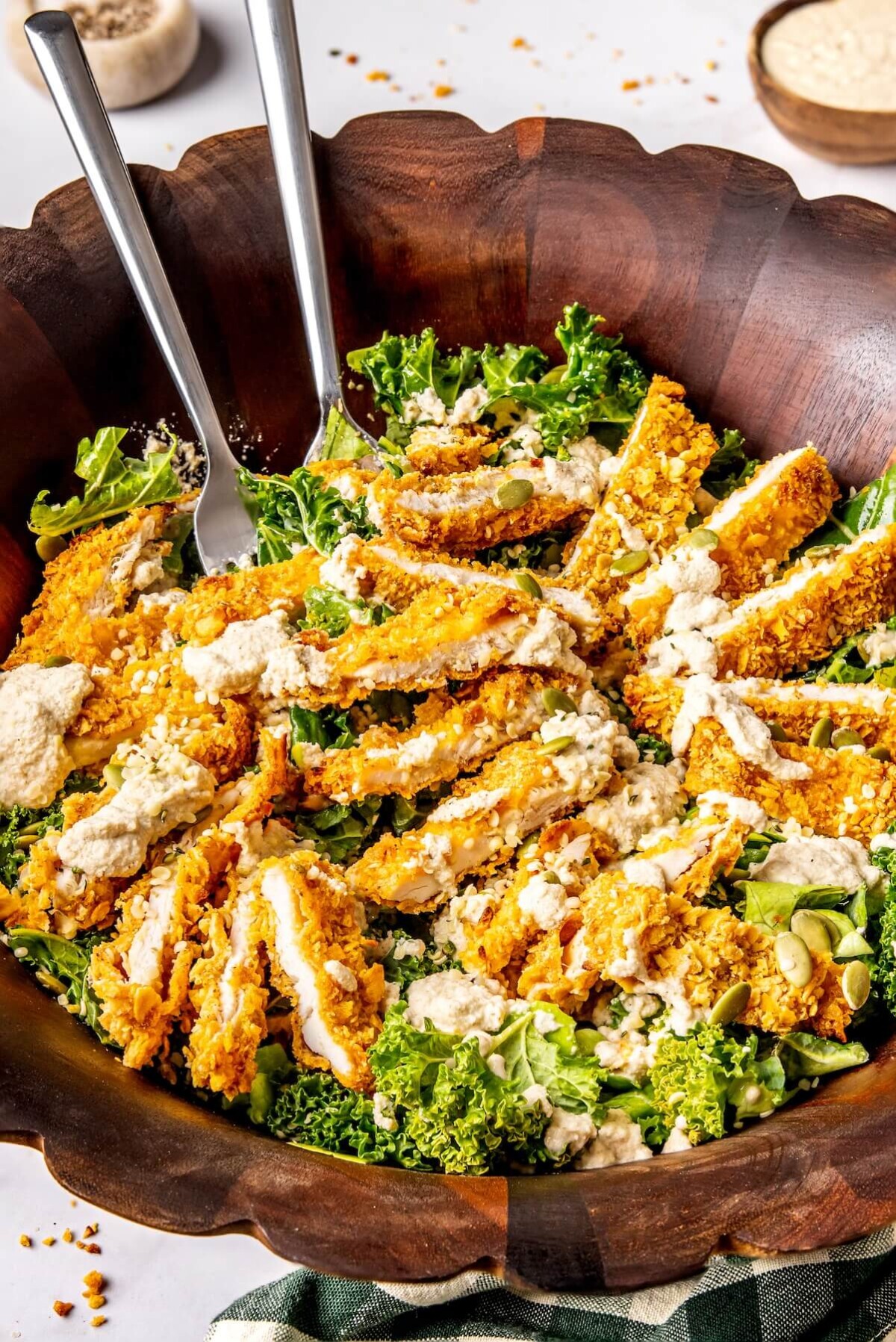 CRISPY CHICKEN CAESAR SALAD WITH CASHEW DRESSING