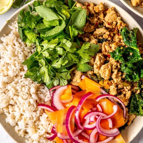 CHICKEN LARB BOWLS WITH TOASTED COCONUT RICE