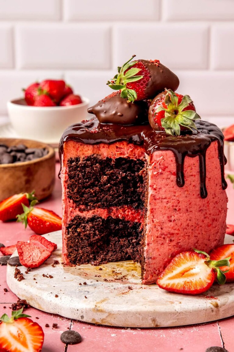 CHOCOLATE CAKE WITH STRAWBERRY FROSTING & CHOCOLATE STRAWBERRIES
