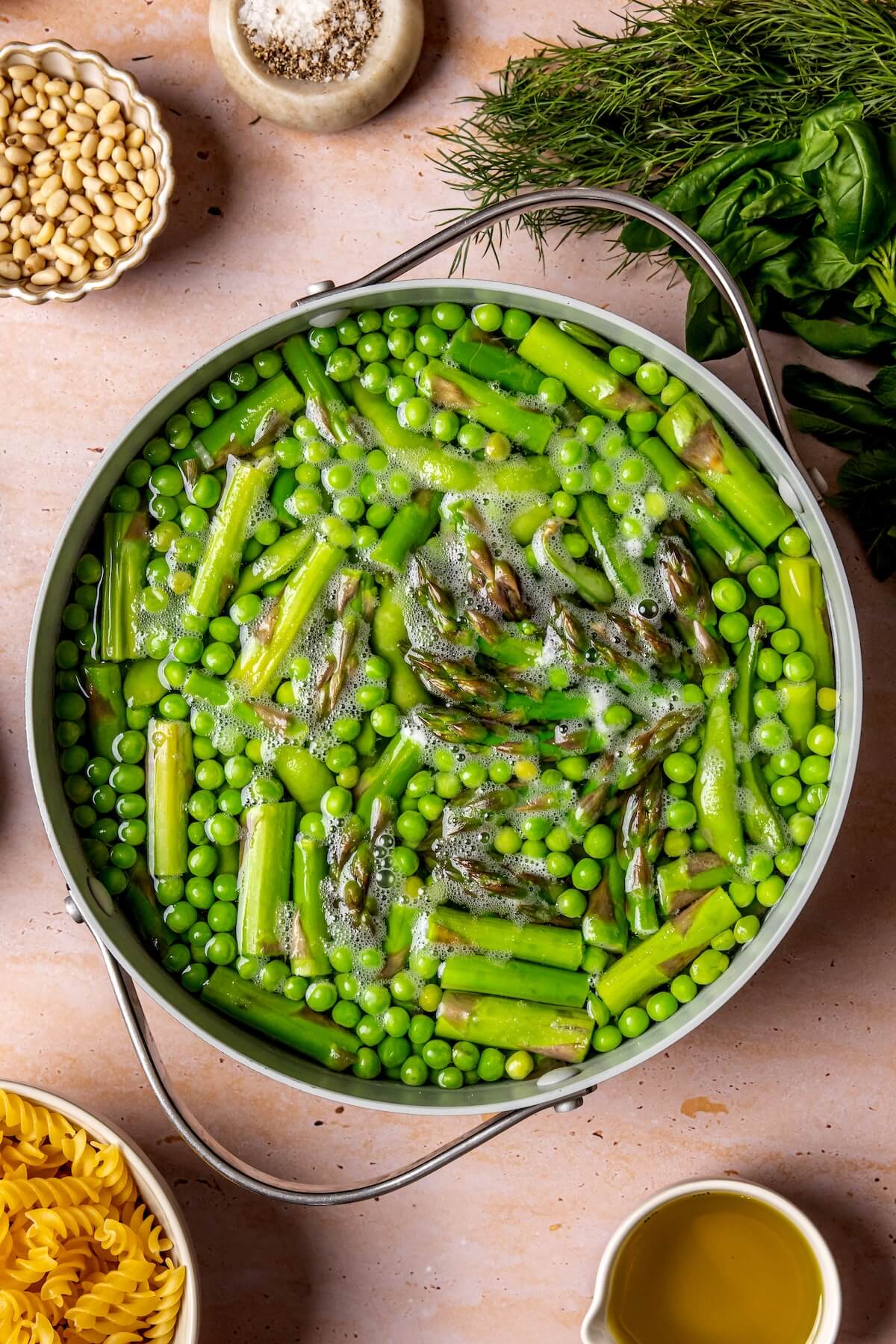 LEMONY PESTO SPRING PASTA SALAD WITH CRISPY PROSCIUTTO